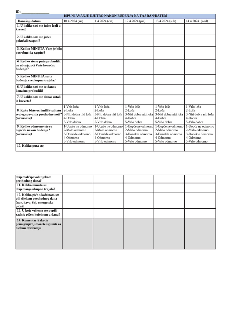 Dnevnik Spavanja - 2024 | PDF