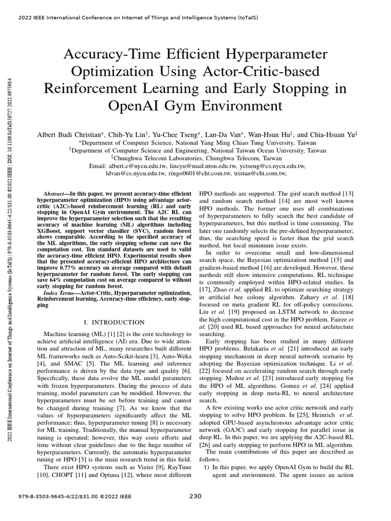 Accuracy-Time Efficient Hyperparameter Optimization Using Actor-Critic-based Reinforcement ...