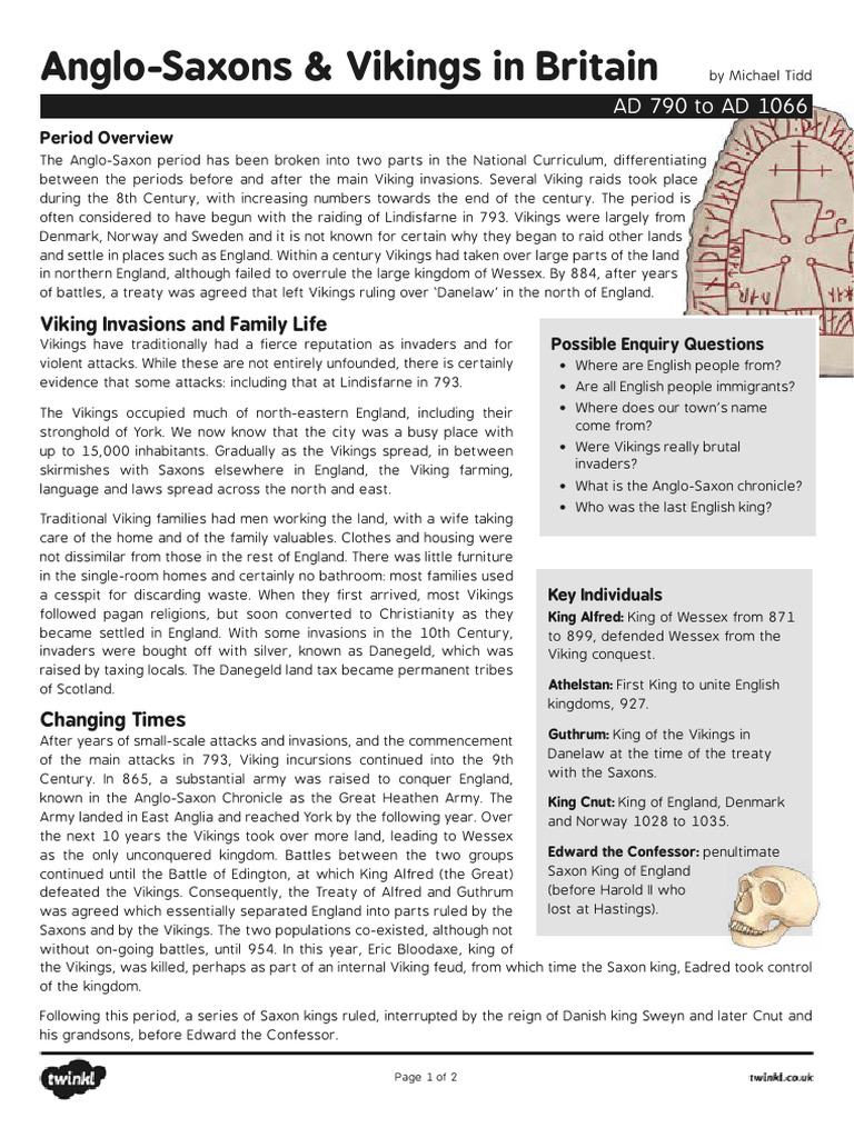 T2 H 4976 Anglo Saxons and Vikings History Fact Sheet For Adults | PDF | Wessex | Vikings