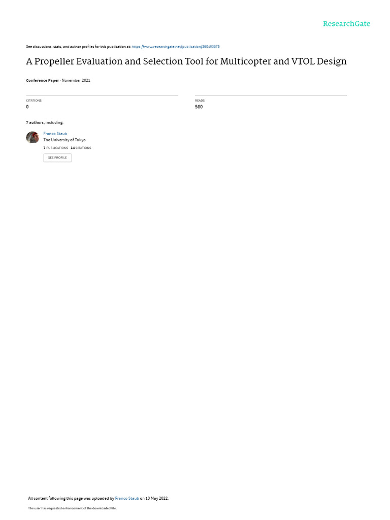 APropeller Evaluationand Selection Toolfor Multicopterand VTOLDesign Final | PDF