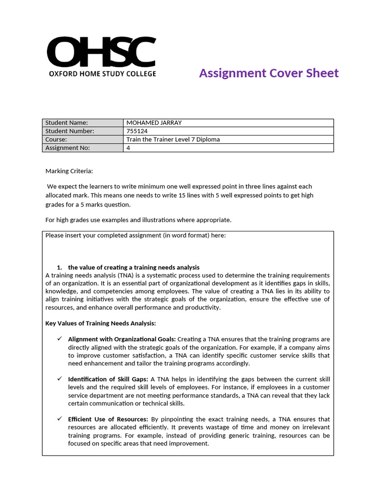 ASSIGNMENT 4 Train The Trainer LVL 7 Diploma | PDF
