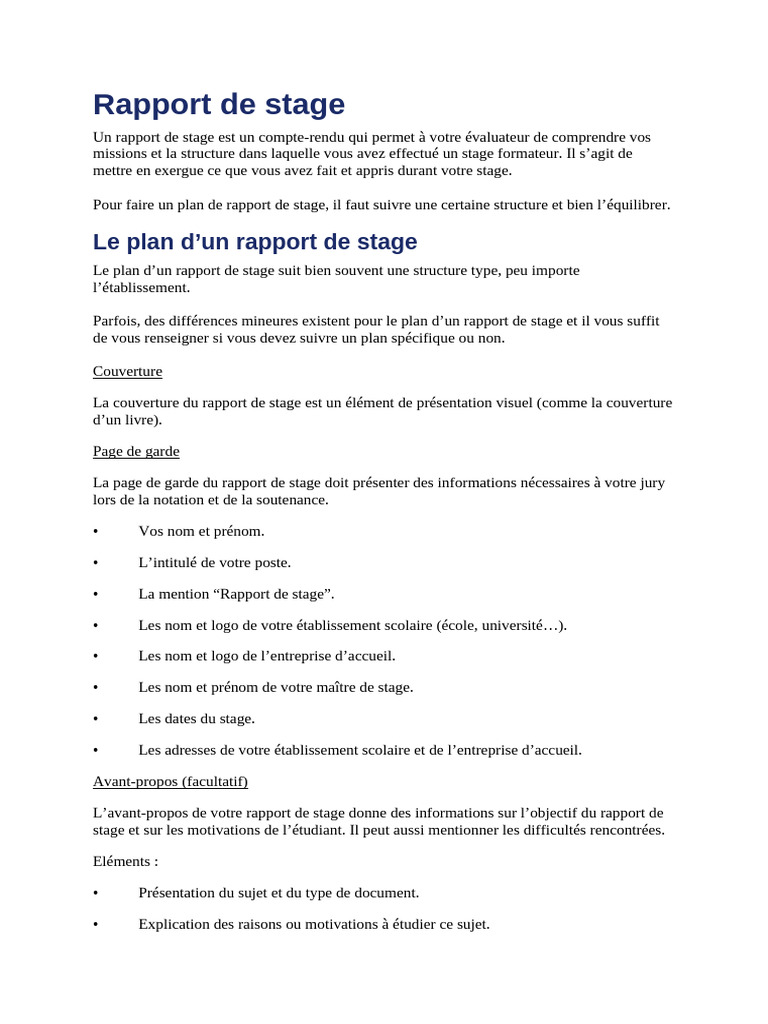 Explications Pour Le Rapport de Stage DTS | PDF