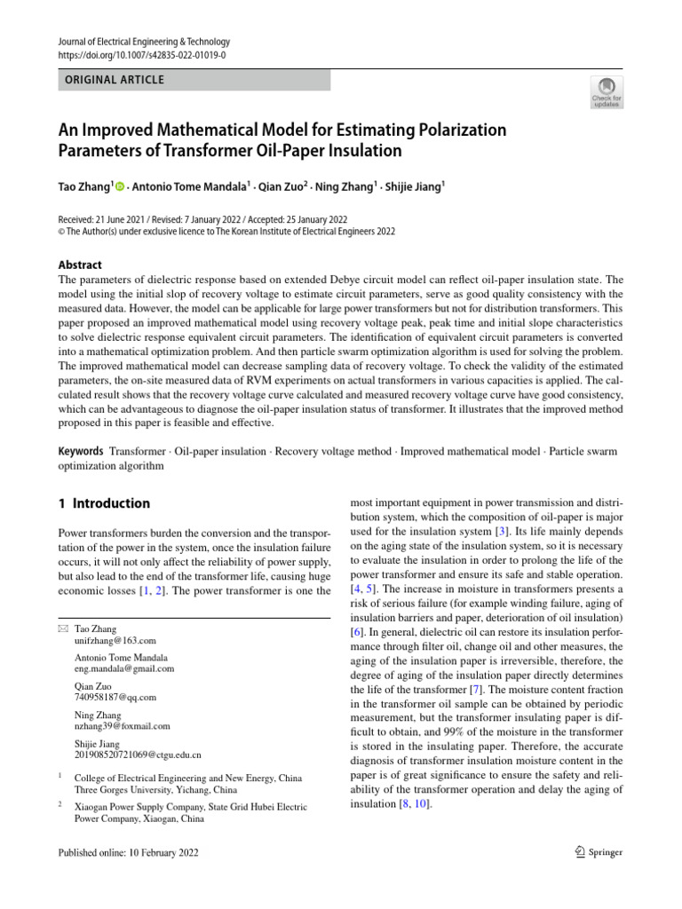 An Improved Mathematical Model For Estimating Polarization Parameters of Transformer Oil Paper ...