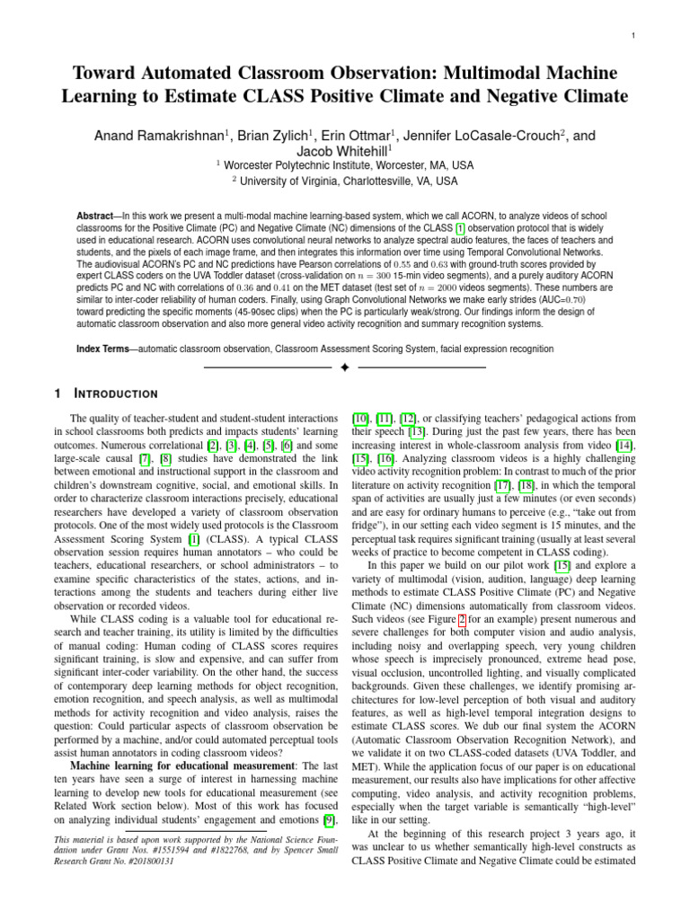 2021 - Toward Automated Classroom Observation | PDF