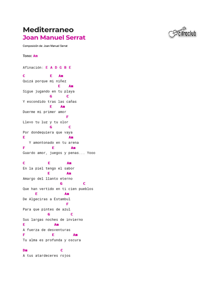 Cifra Club - Joan Manuel Serrat - Mediterraneo | PDF