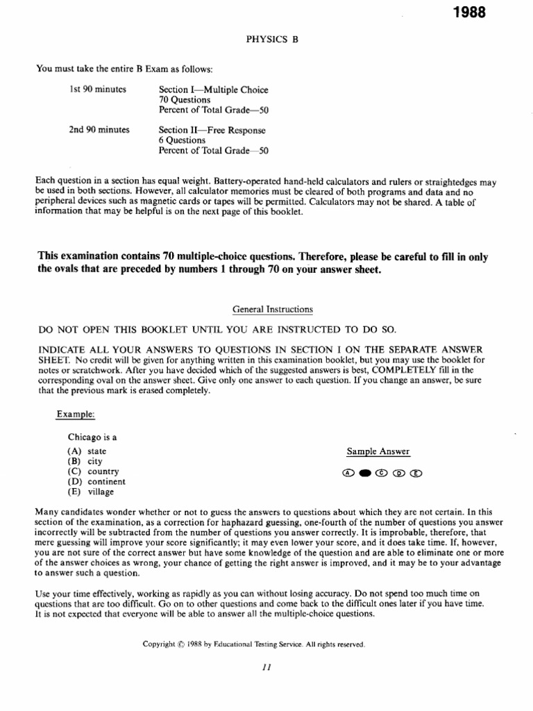 1988 AP Physics B Exam Multiple Choice | PDF