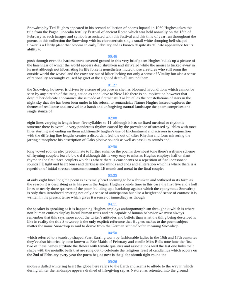 Snowdrop by Ted Hughes appeared in his second collection of poems ...