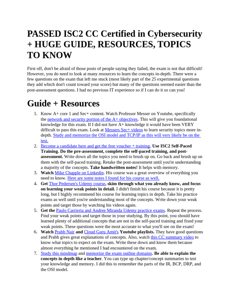PASSED ISC2 CC Certified in Cybersecurity | PDF