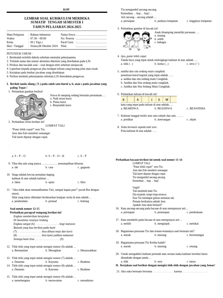 STS-B.Indonesia Kelas III 2024 | PDF