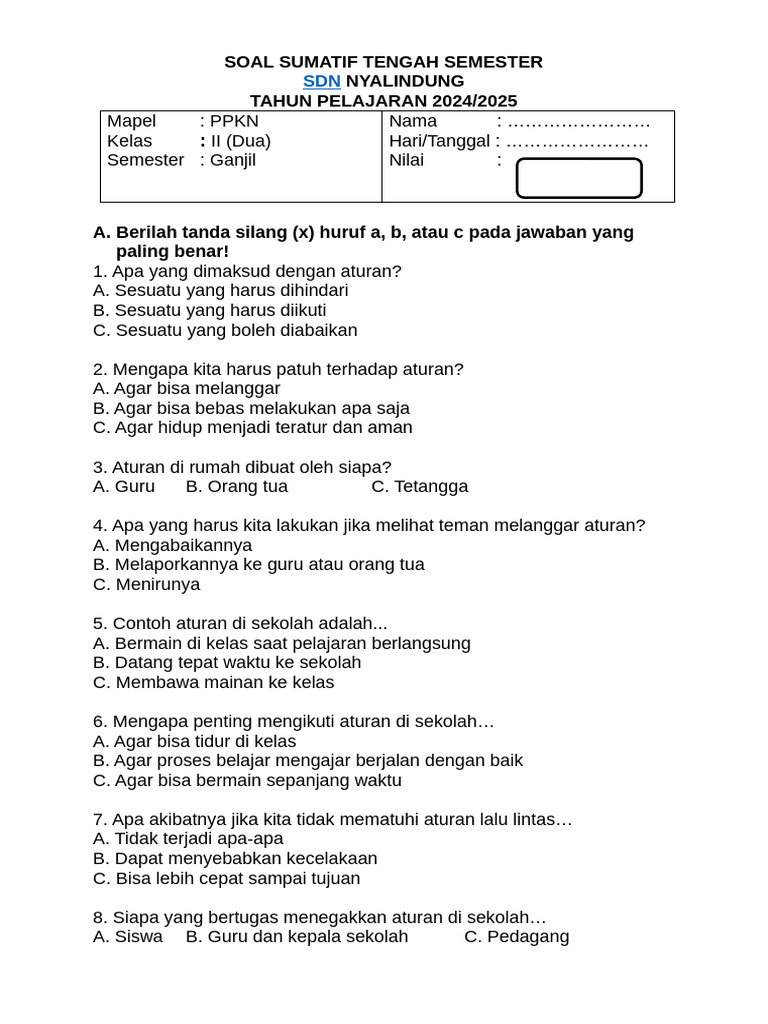 Soal STS PPKN | PDF