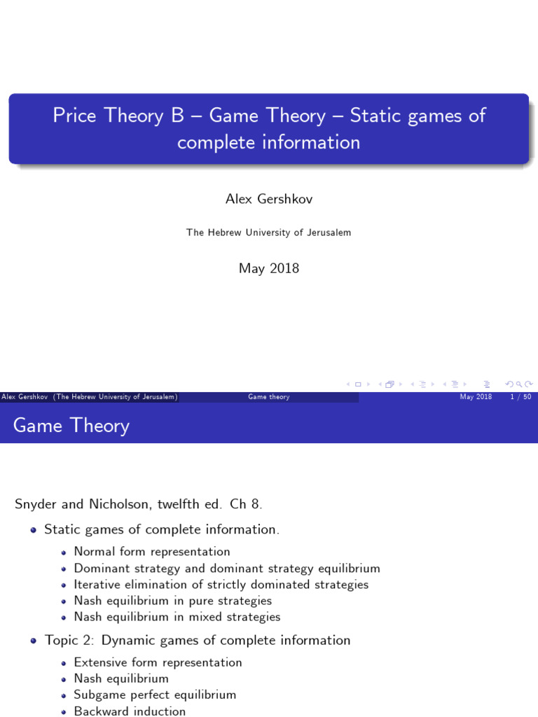 Static Game Theory Overview | PDF | Game Theory | Systems Theory