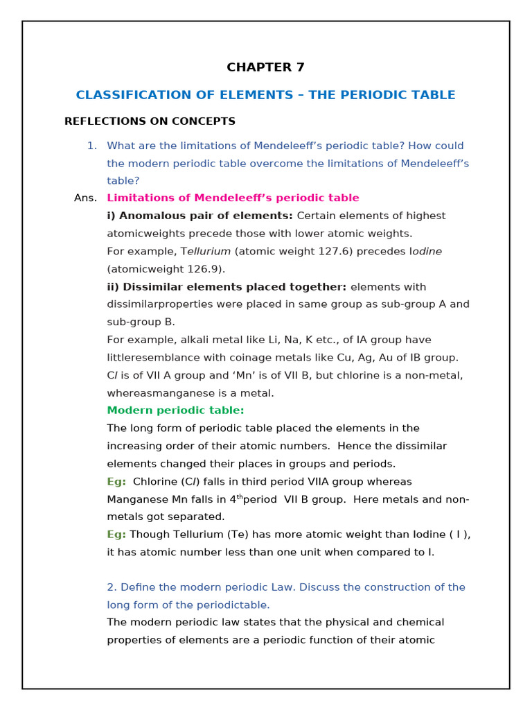X - Phy, CH - 7 Periodic Table | PDF