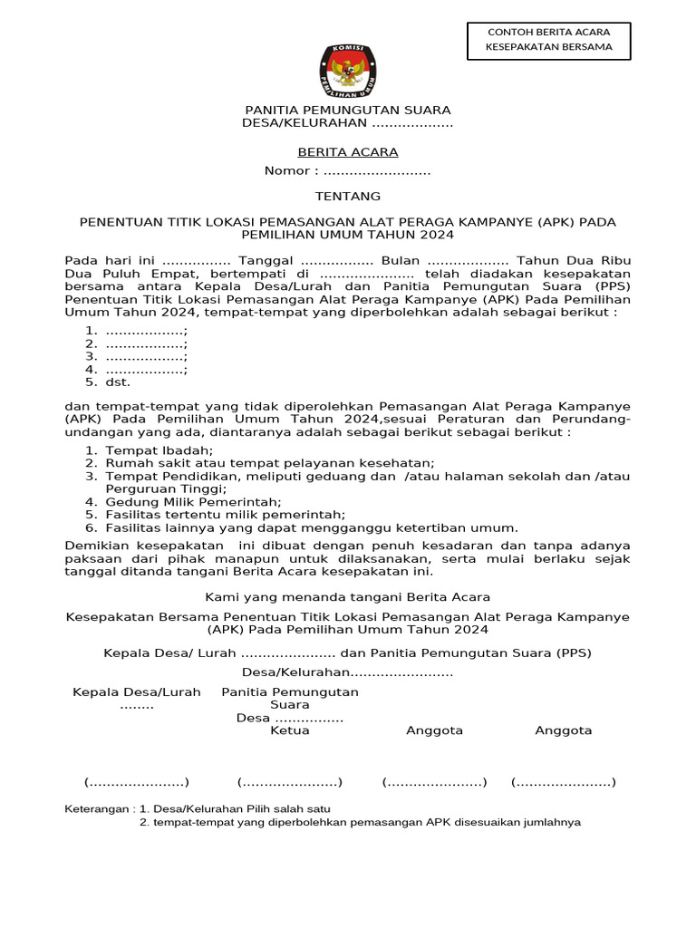 Contoh Ba. - Kesepakatan Bersama Kades Dan PPS | PDF