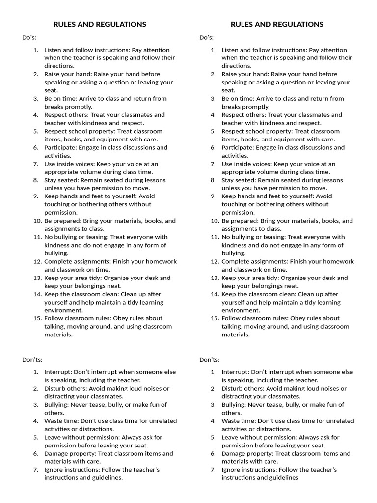 RULES AND REGULATIONS Grade 3 | PDF