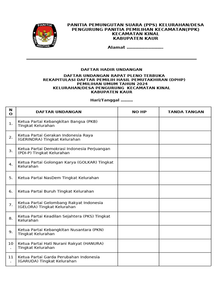 Draft Daftar Hadir PENGURUNG | PDF