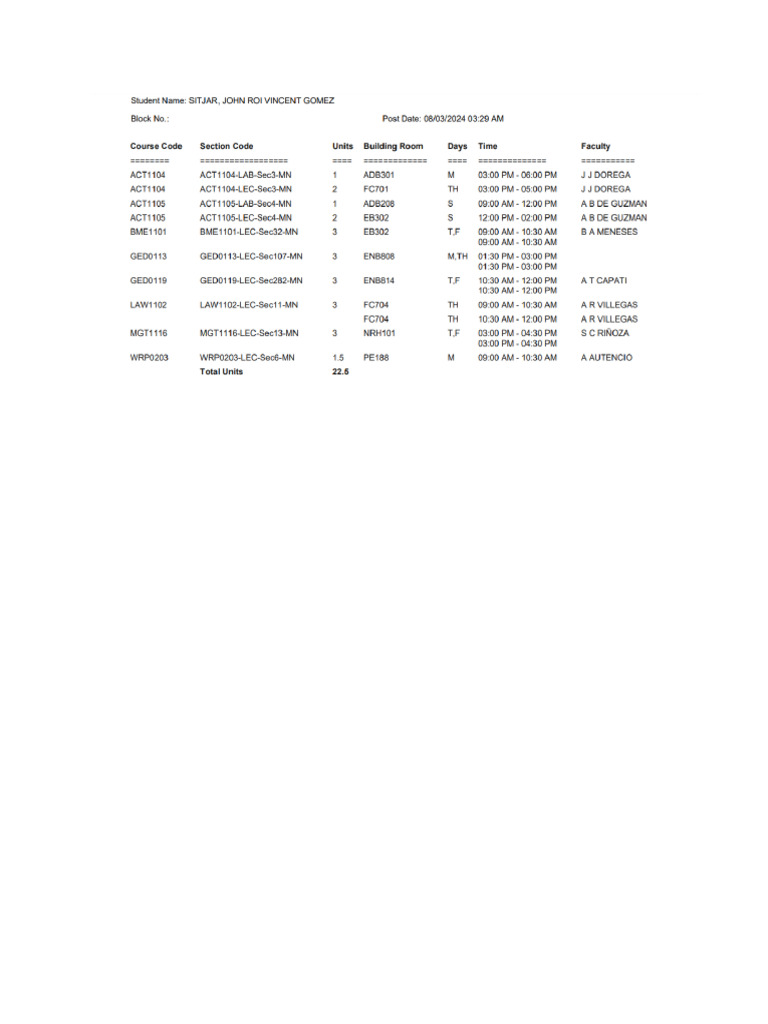 Sitjar Schedule | PDF