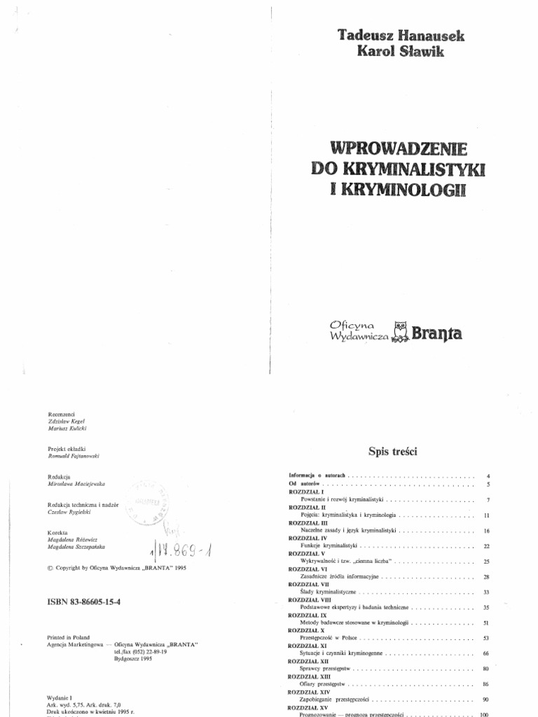 Hanausek T, Sławik K - Wprowadzenie Do Kryminalistyki I Kryminologii ...