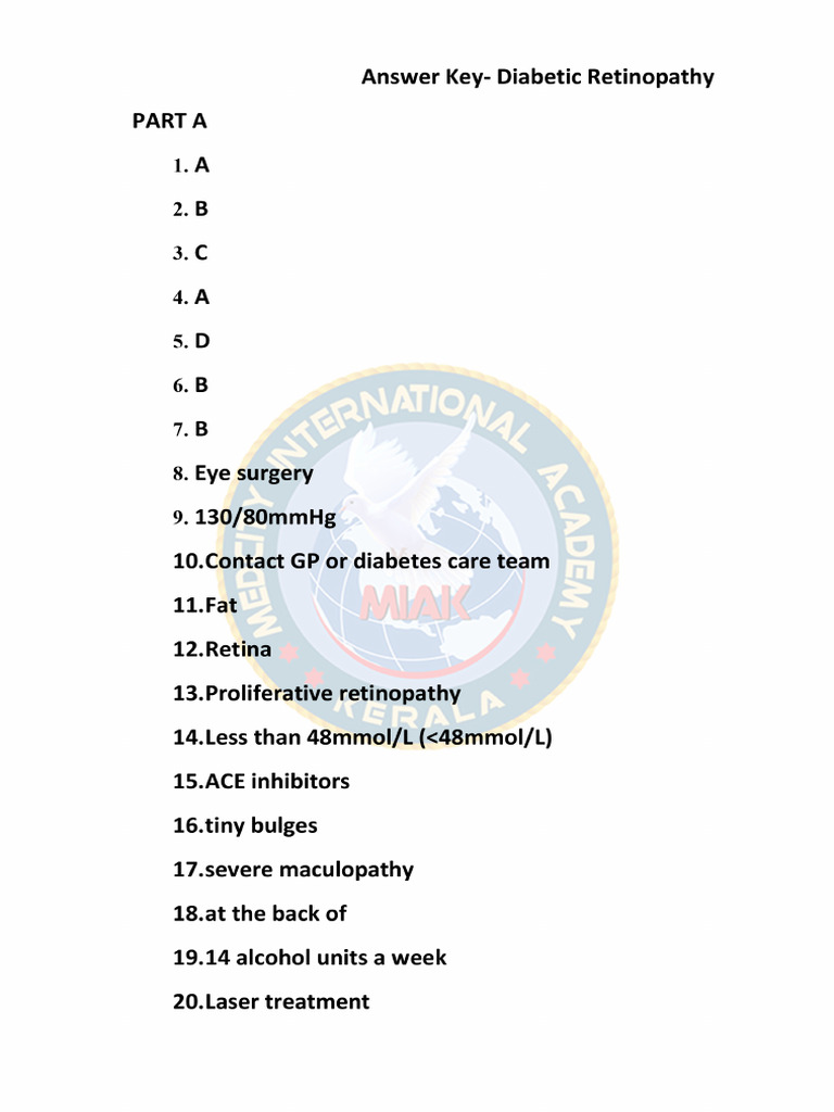Reading Book - Diabetic Retinopathy Answer Key | PDF