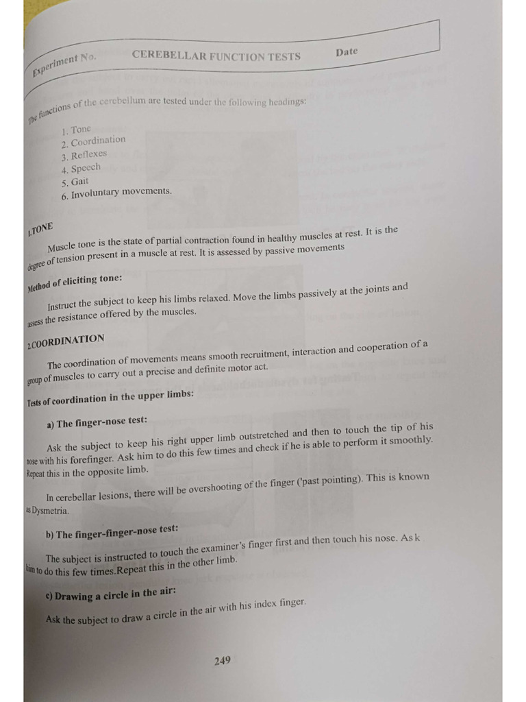 Cerebellar Function Tests | PDF