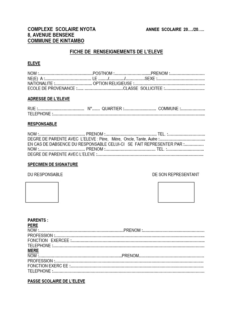 Fiche Reseignement Eleve | PDF