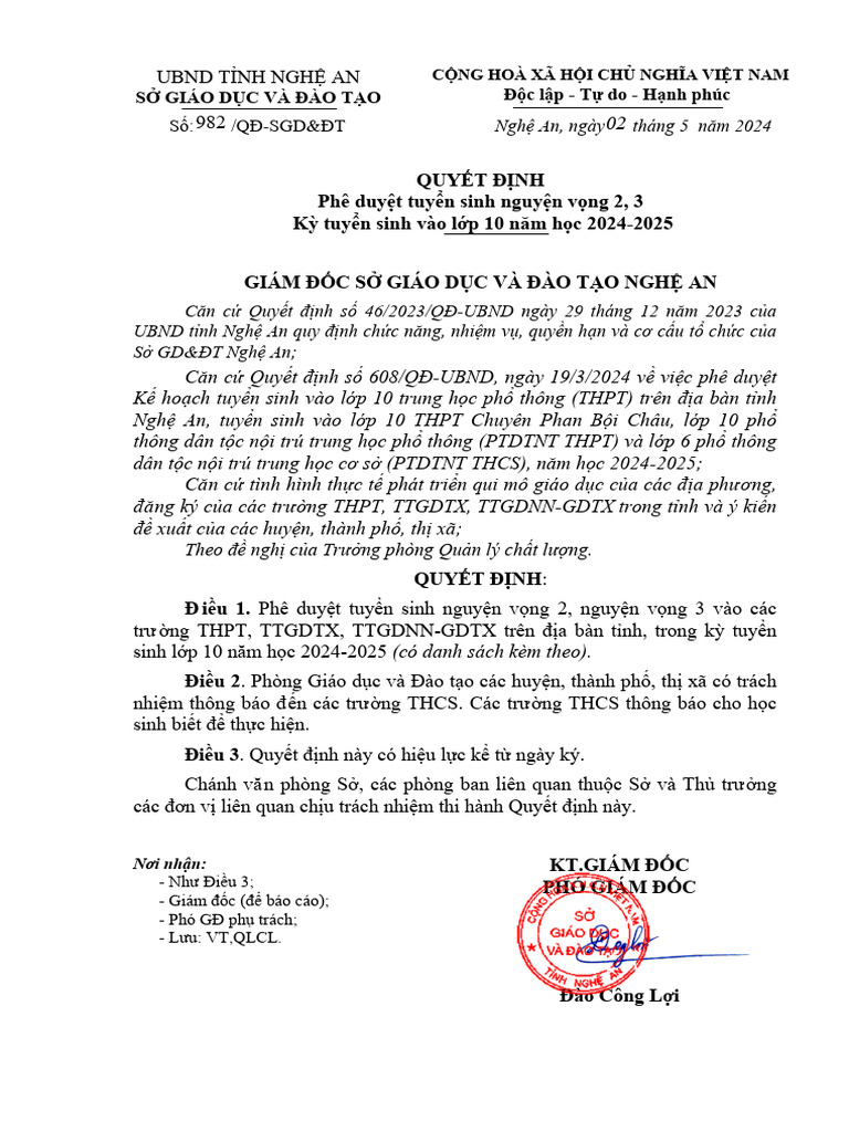 7 QD Phe Duyet Nguyen Vong Thi20240502035841210 Signed | PDF