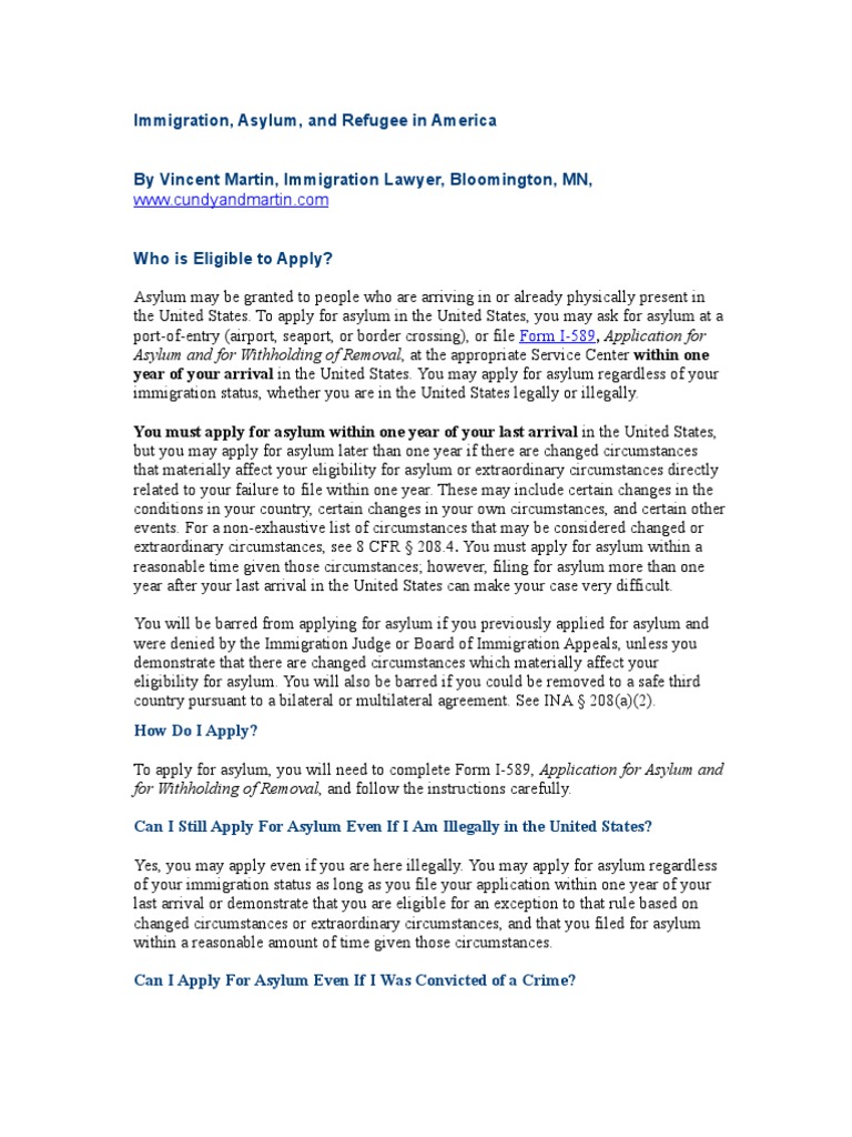 Asylum Application Guide for Immigrants | PDF | Asylum In The United ...