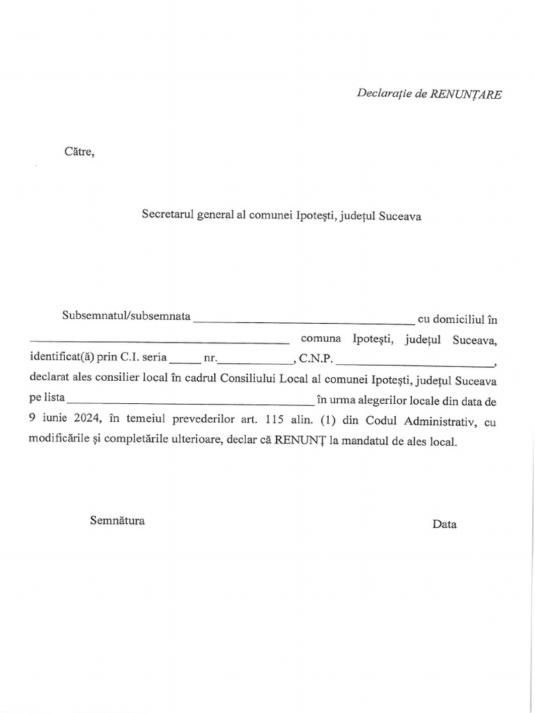 Declaratie Renuntare Mandat | PDF