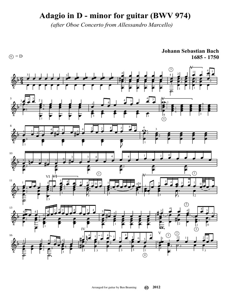 Adagio BWV 974 Afte - Marcello. D Minor - J.S. Bach | PDF