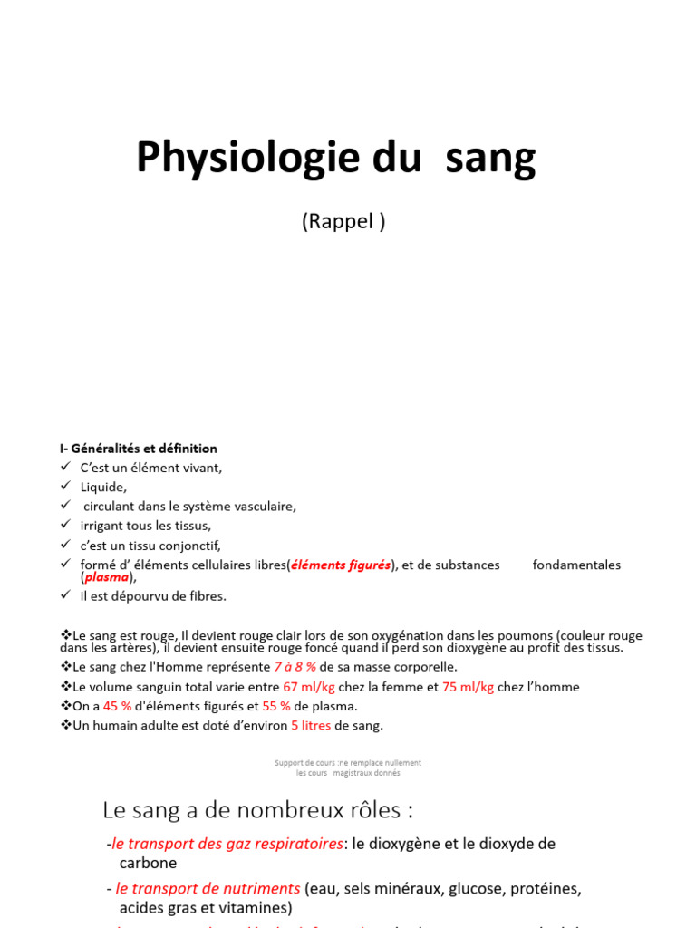 Physiologie Du Sang Et Hémostase Compactée 2022 | PDF
