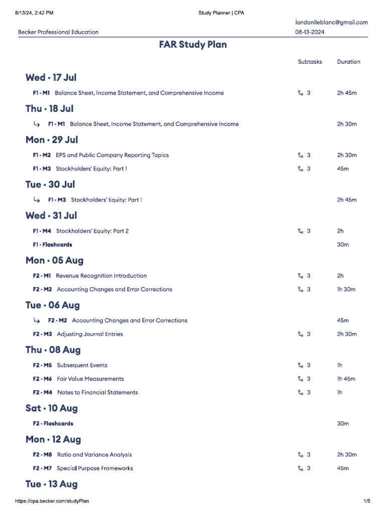 FAR CPA Schedule | PDF