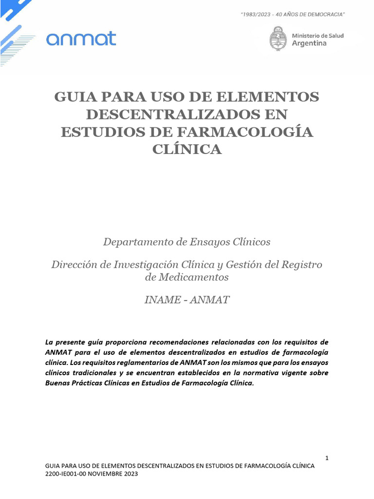 Anmat Guia para El Uso de Elementos Descentralizados en Efc | PDF