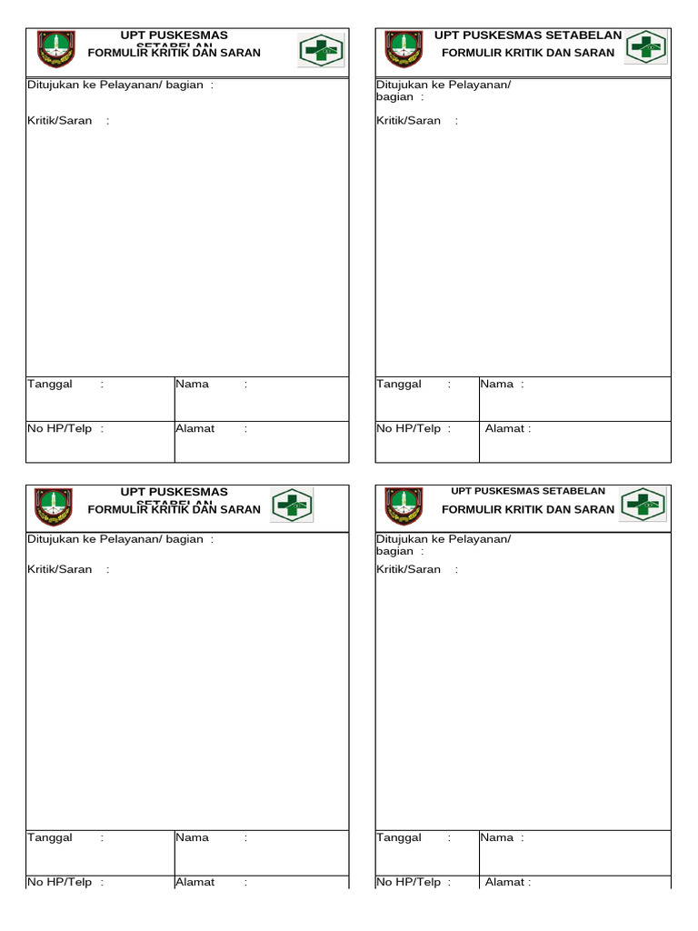 Formulir Kotak Saran | PDF