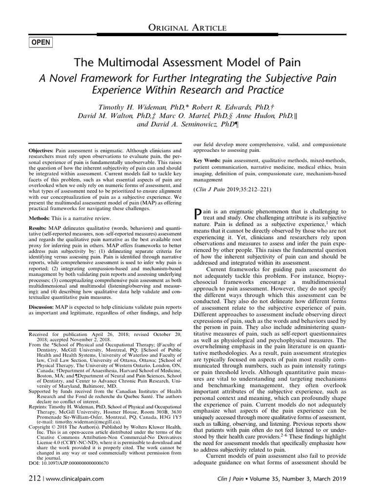 The Multimodal Assessment Model of Pain | PDF