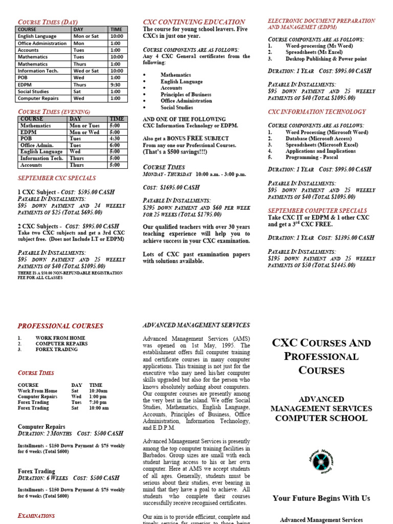 AMS 2023 September CXC Courses brochure | PDF