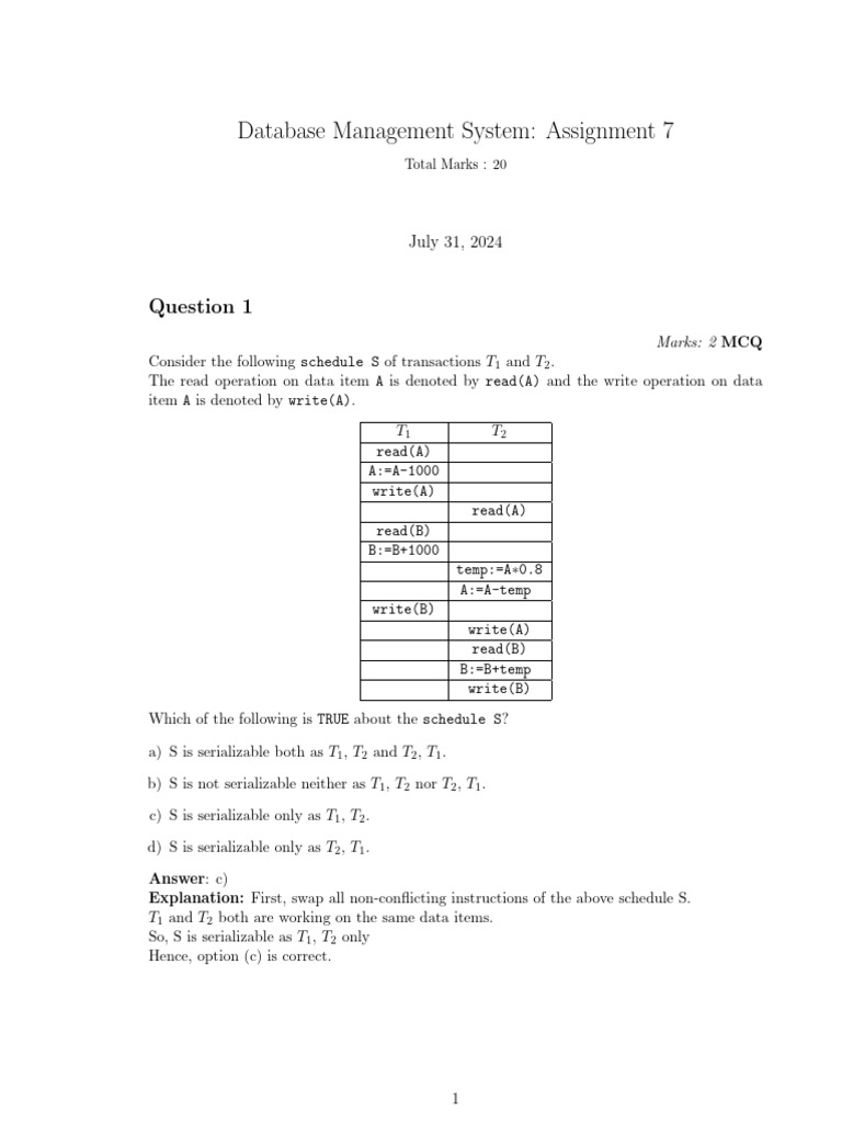 DBMS Assignment 7 July 2024 | PDF