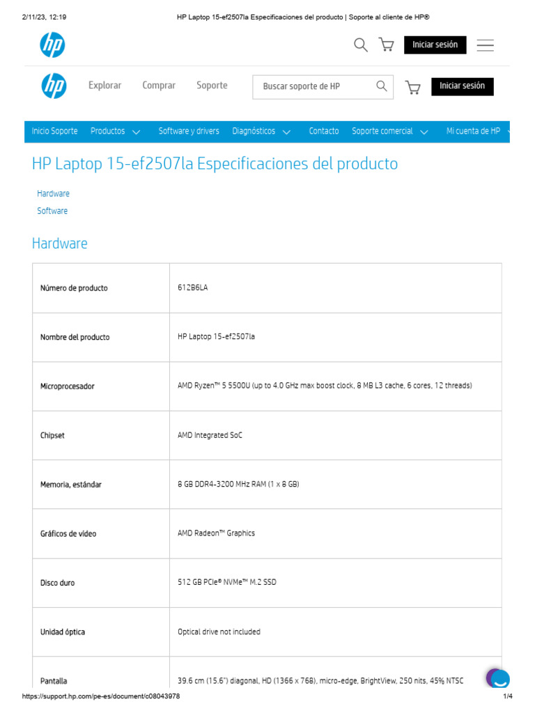 HP Laptop 15-Ef2507la Especificaciones Del Producto - Soporte Al ...