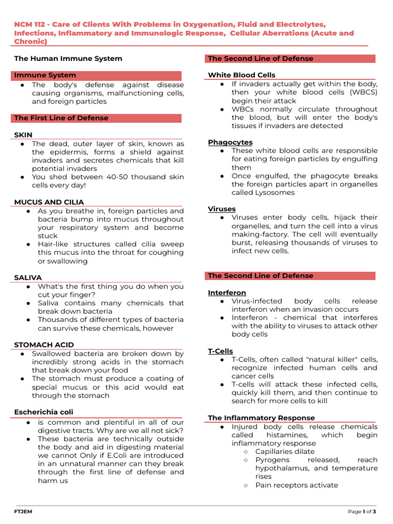 NCM 112 - The Human Immune System | PDF