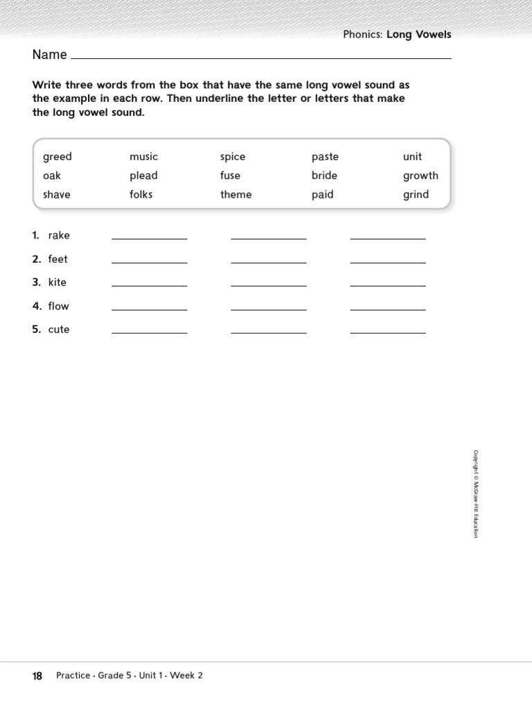 5th Grade On Level (Practice Book) Phonics | PDF