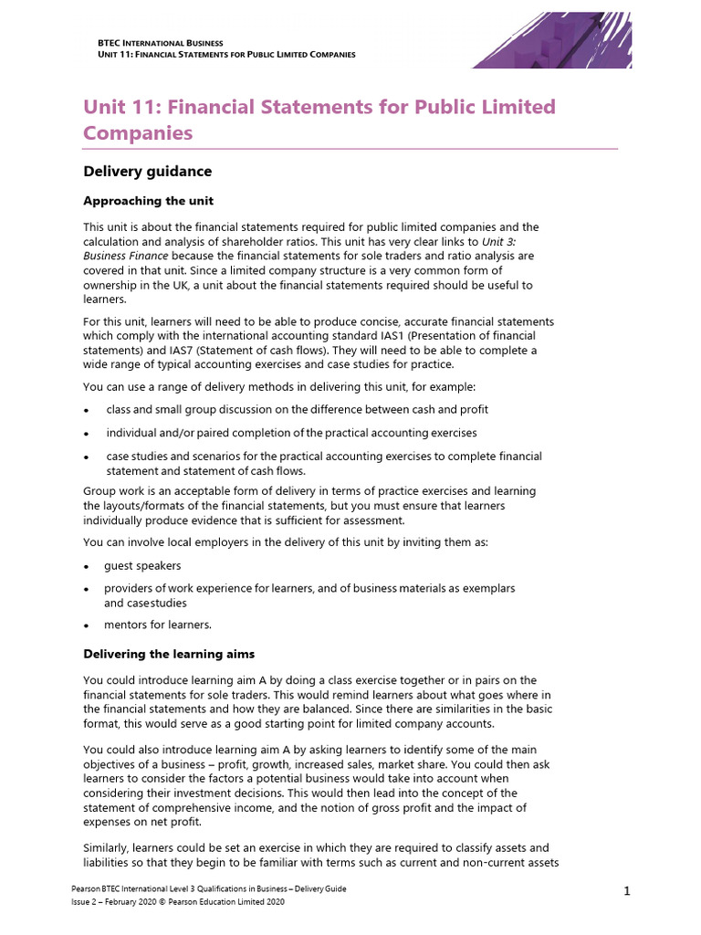 BTEC 2020 L3 INT Bus DG U11 V1 | PDF