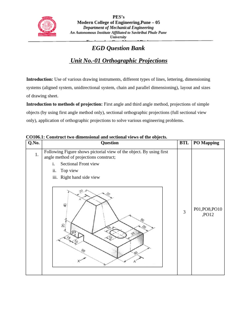 First Angle Orthographic Projection Guide | PDF | Technical Drawing ...