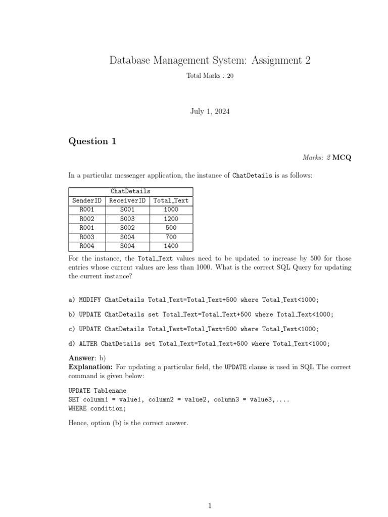 DBMS Assignment-2 July 2024 | PDF