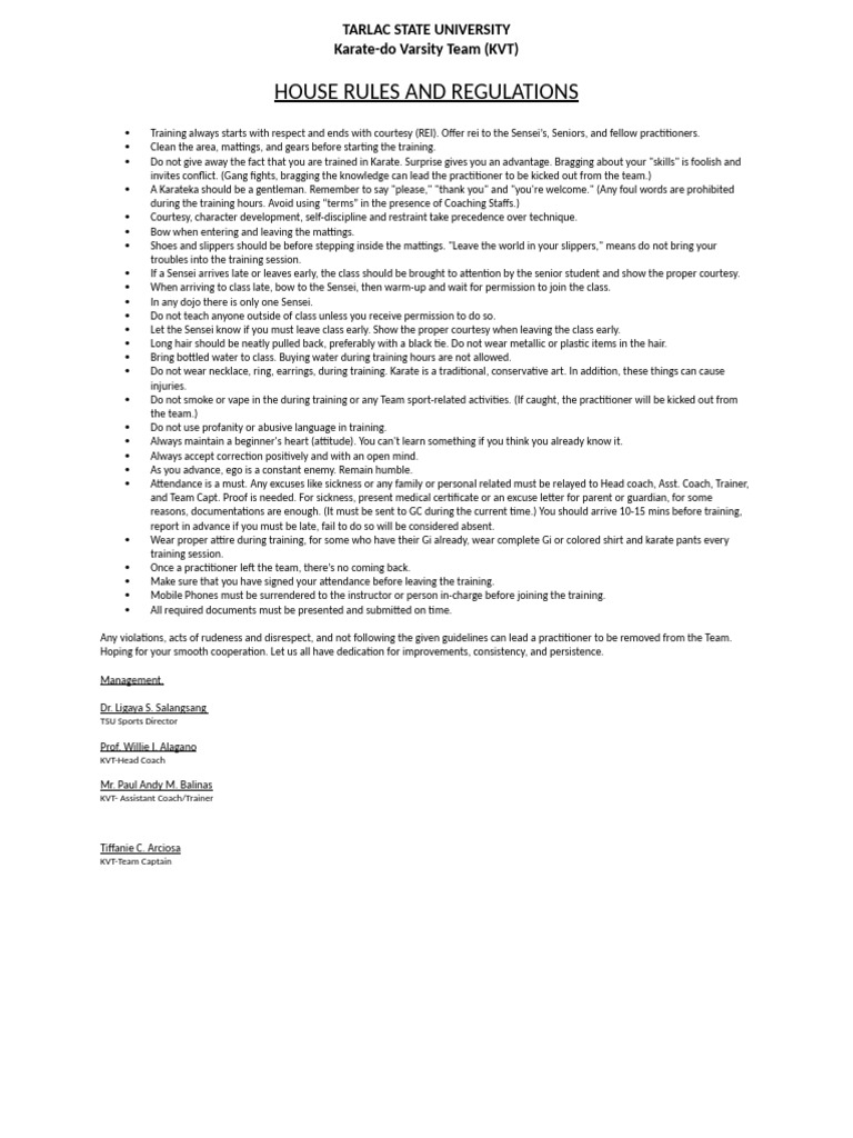 KVT Karate Training Rules and Etiquette | PDF | Karate | Career & Growth