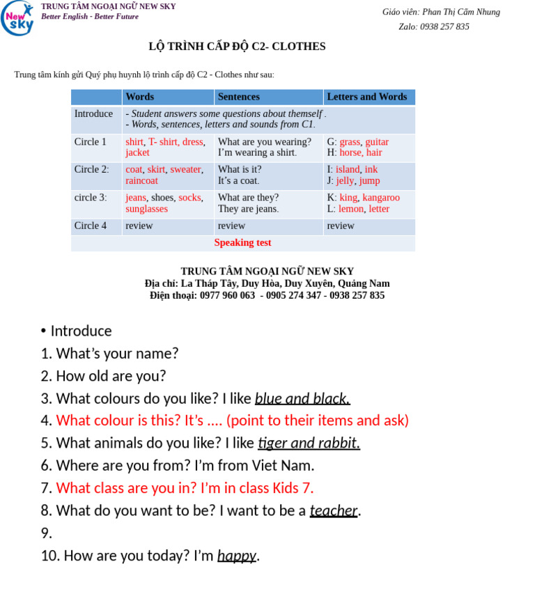 C2 Clothes Level Overview | PDF