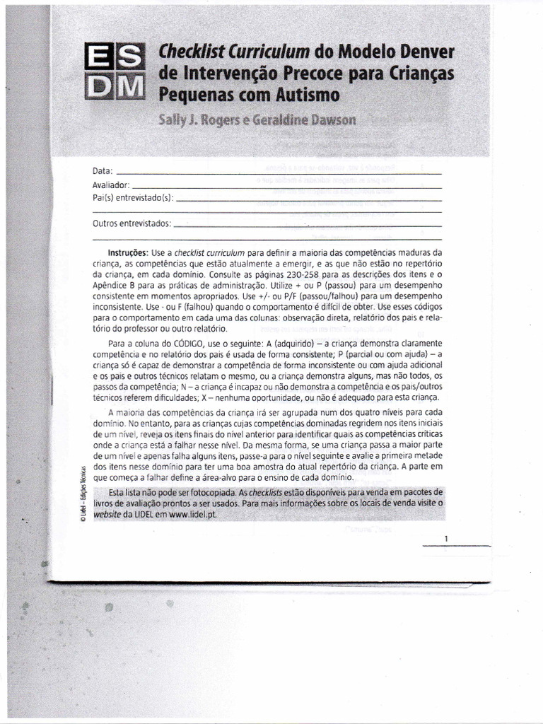 Checklist Curriculum Do Modelo Denver | PDF