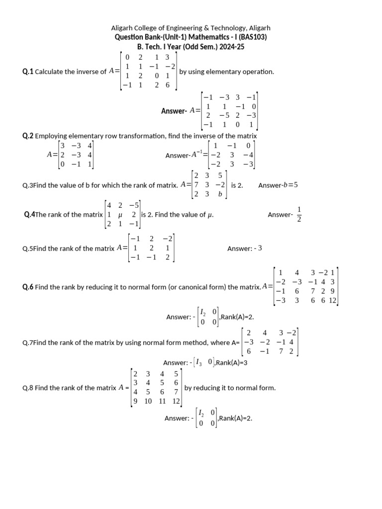Unit-1 Water | PDF | Eigenvalues And Eigenvectors | Matrix (Mathematics)