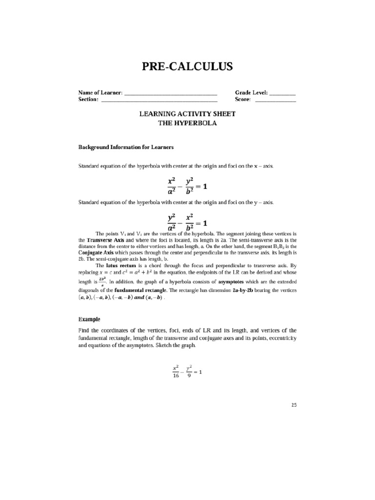 Problem Set 2 - Hyperbola | PDF