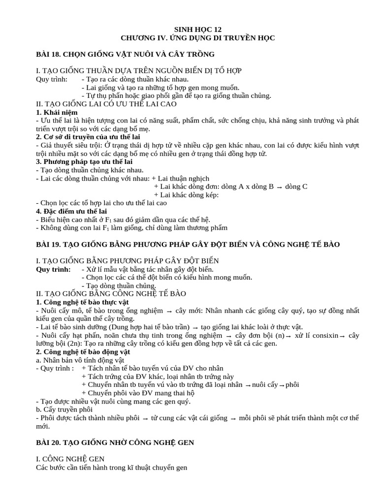 Ly Thuyet Sinh 12 Hki (Chuong 4-5) | PDF