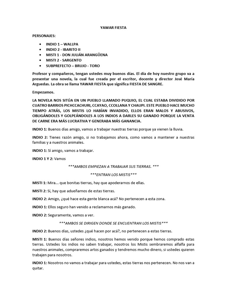 GUIÓN DE YAWAR FIESTA | PDF
