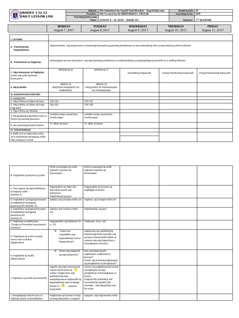 DLL - Epp 4 - Q1 - W10 | PDF
