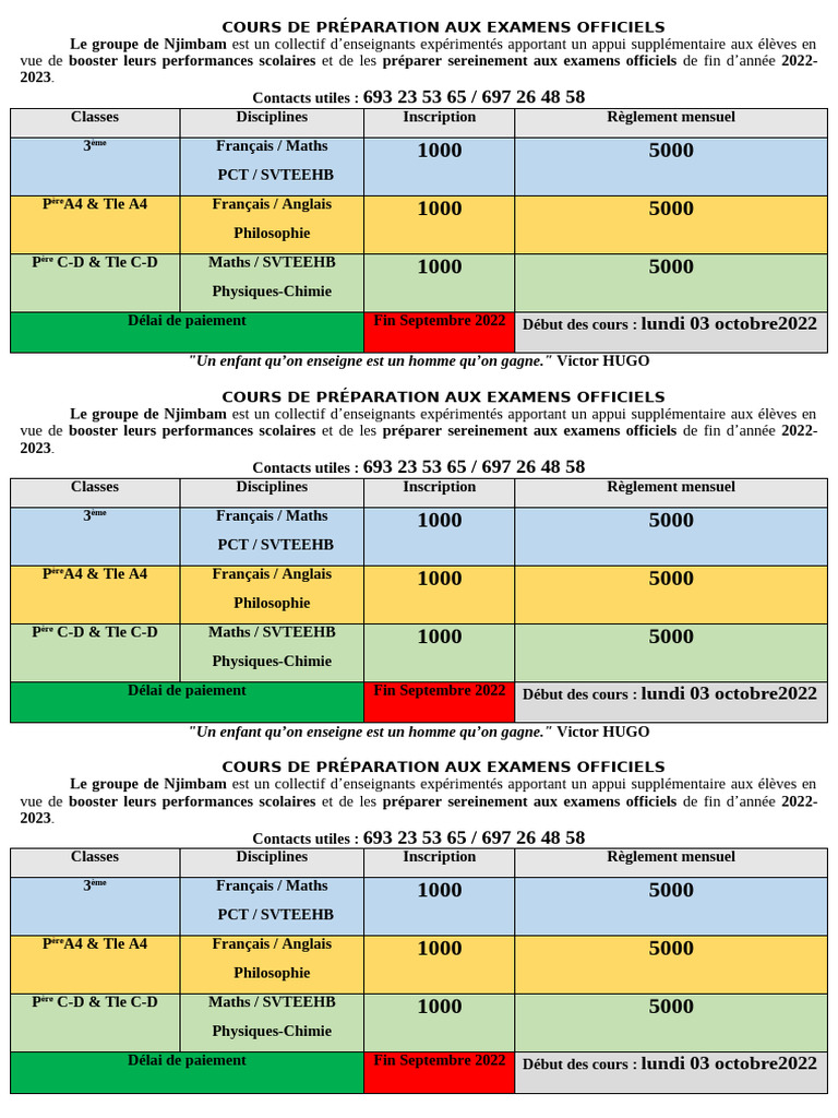 Cours de Préparation Aux Examens Officiels 2023 | PDF